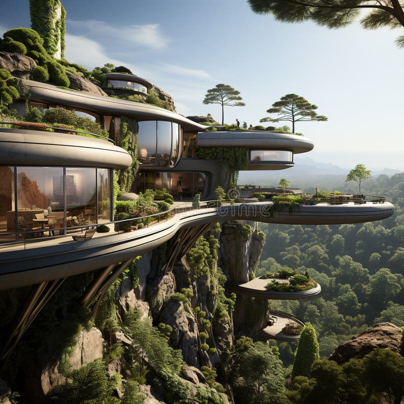 Single Family Home Structure on a Forest Cliff Architecture Landscape ...