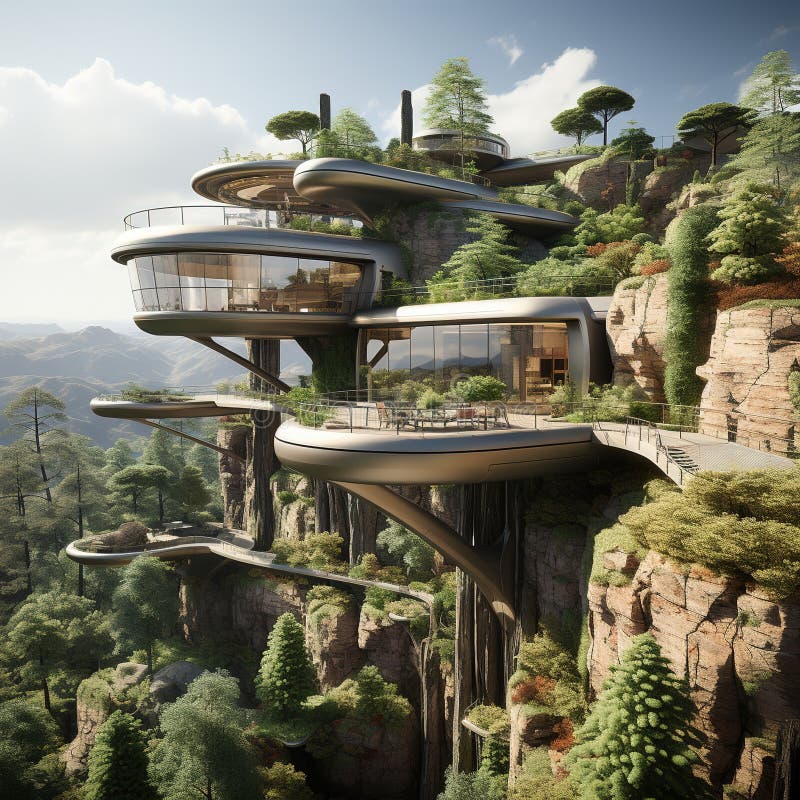 Single Family Home Structure on a Forest Cliff Architecture Landscape ...