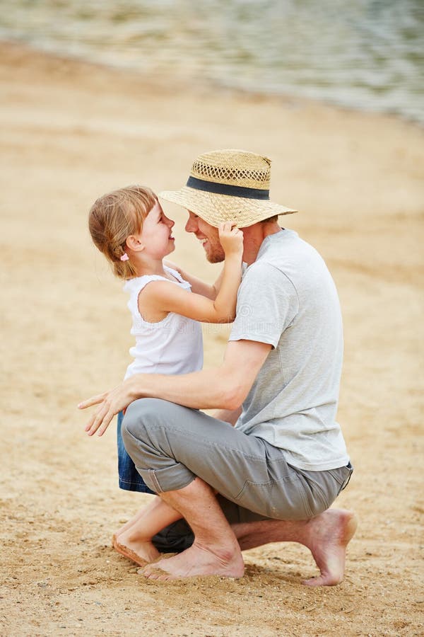 Single Father with Daughter on Beach Stock Photo - Image of leisure ...