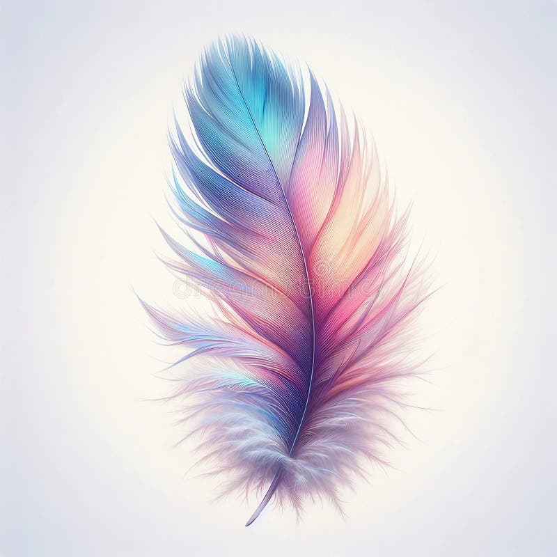 A Single Feather with Gradient Blue, Purple, and Pink Hues on a Light ...
