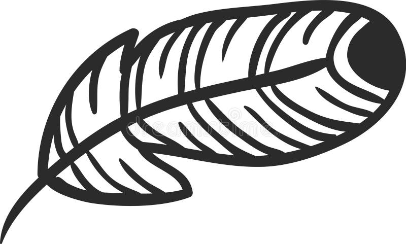 Single Feather with Lines and a Spot at the Tip, Hand Drawn Vector ...