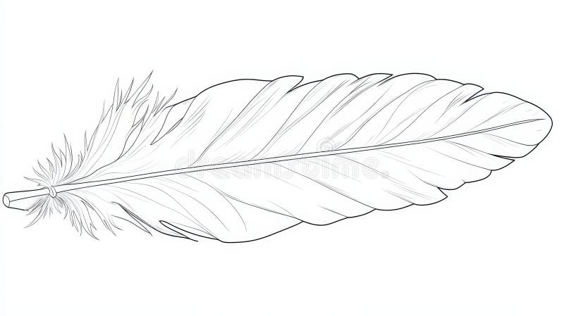 Single Feather Outline, Black and White Line Art Illustration for ...