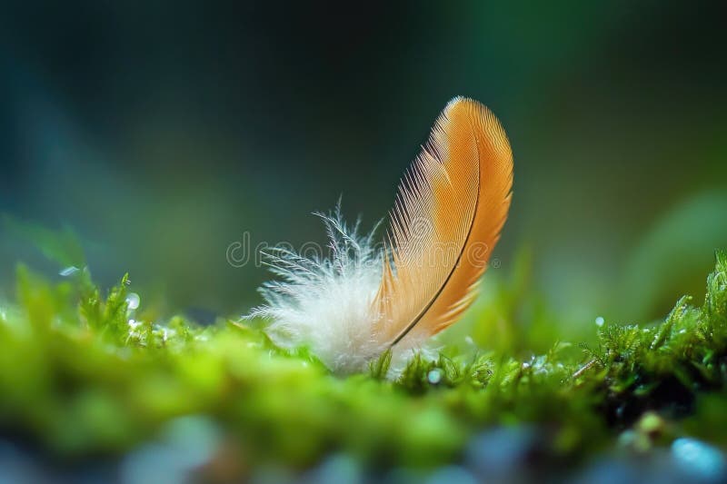 A Single Feather Sits on a Bed of Lush Green Moss Stock Photo - Image ...