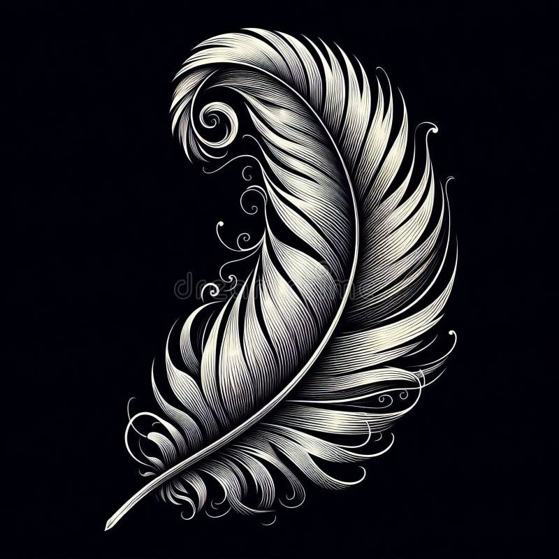 Single Feather a Stylized Feather with a Single Curve and Lines Stock ...