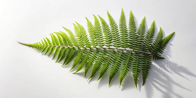Single Fern Frond on White Background, Illuminated by Sunlight, Showing ...