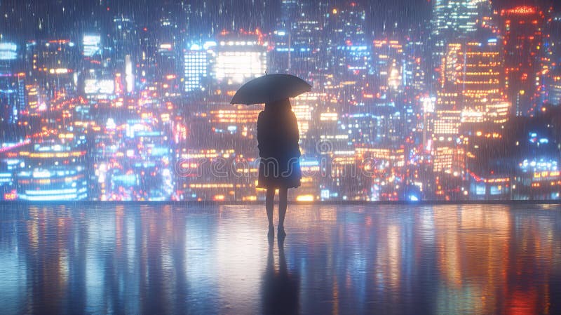 A Single Figure Holding an Umbrella in the Rain, Symbolizing Solitude ...