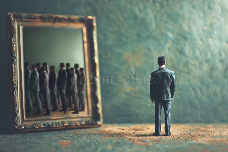 A Single Figure Standing in Front of a Mirror Reflecting a Leader among ...