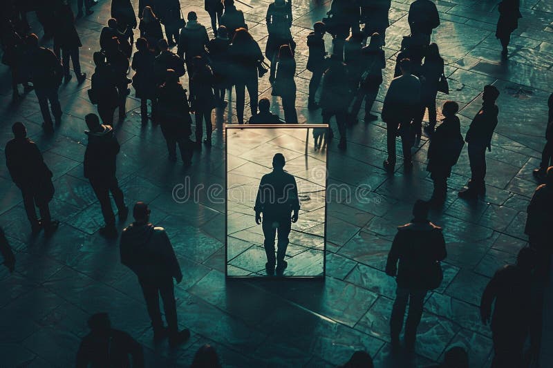 A Single Figure Standing in Front of a Mirror Reflecting a Leader among ...