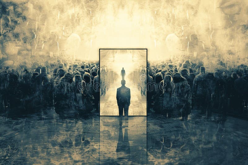 A Single Figure Standing in Front of a Mirror Reflecting a Leader among ...