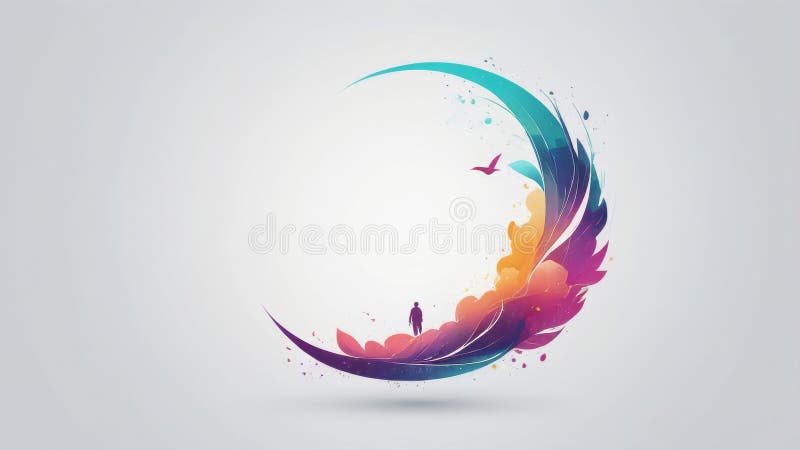 A Single Figure Stands on a Vibrant Colorful Crescent Moon Stock ...