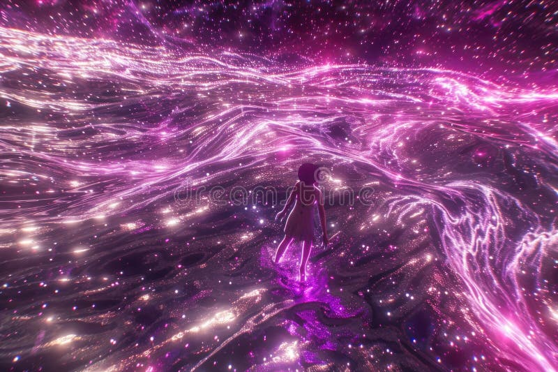 A Single Figure Walks Across a Vast, Sparkling, and Ethereal Sea of ...