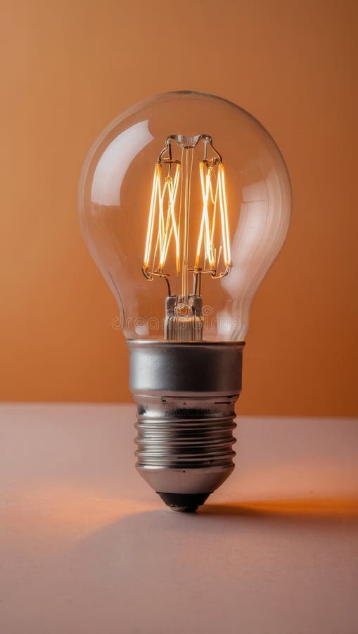 Single Filament Bulb with Burned-out Tips on Soft Orange-beige ...