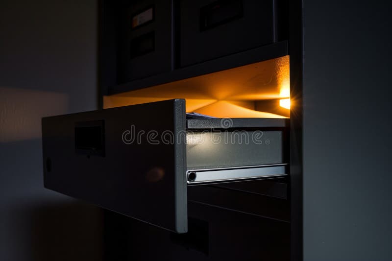 Single File Cabinet Drawer Open, Lit by Phone Flashlight Stock Photo ...