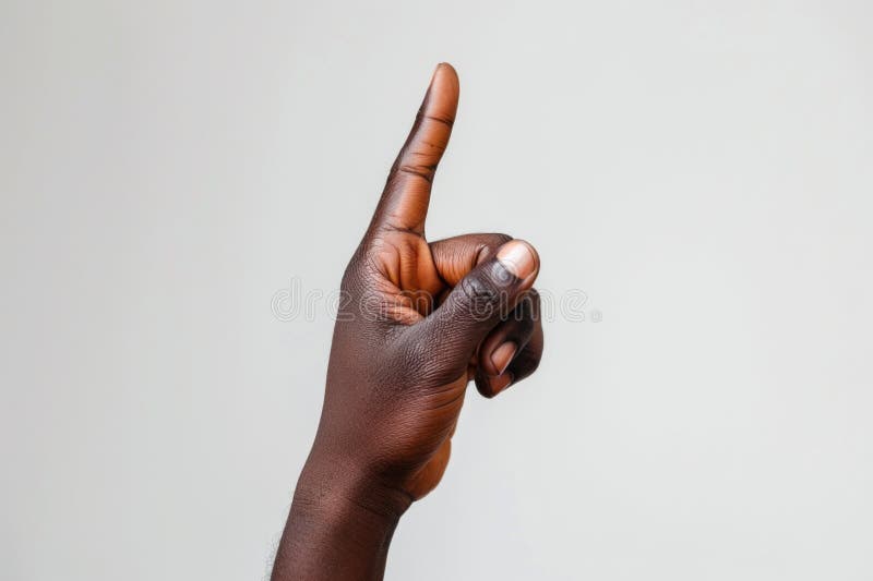Single Finger Pointing Gesture by Dark-Skinned Hand on White Background ...