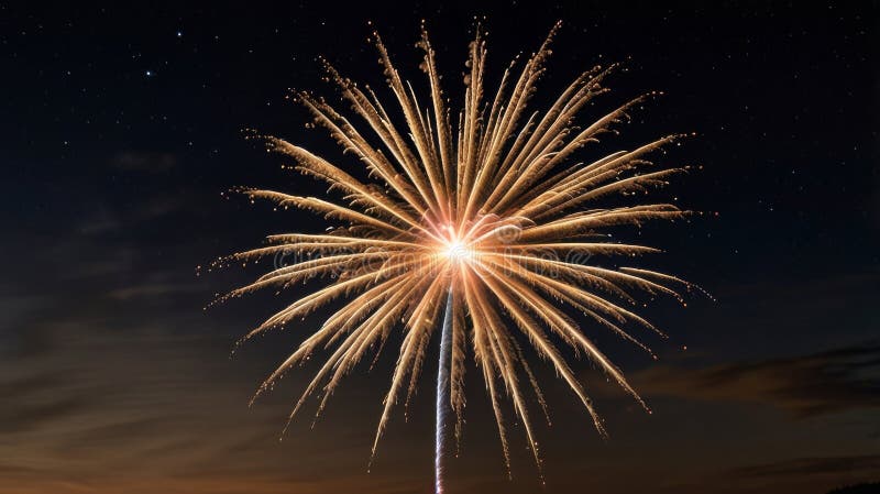 Single Firework Exploding in the Night Sky Creating a Beautiful Golden ...