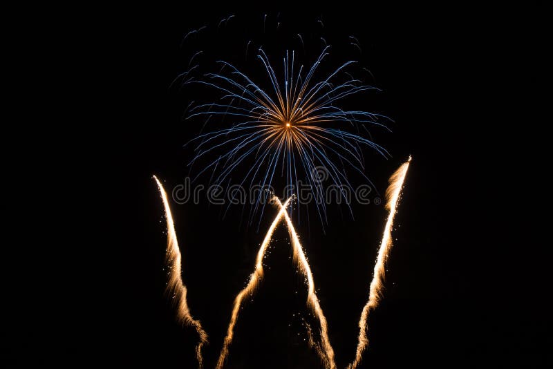 Single Firework in the sky stock image. Image of rockets - 64472971