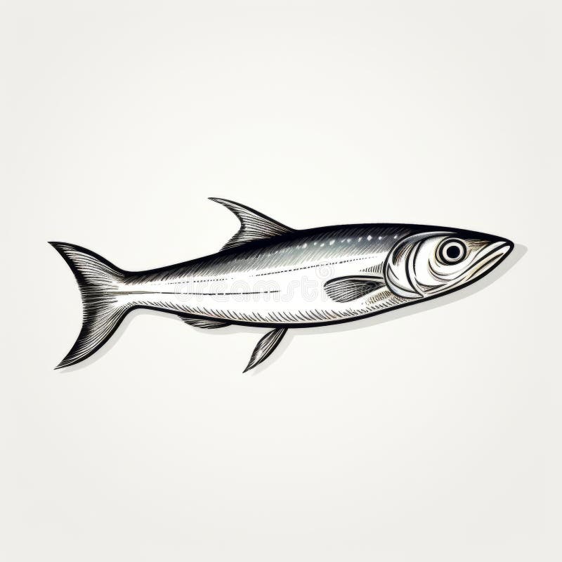 Dark Silver and Light Indigo Fish Illustration for Poster, Logo, or ...