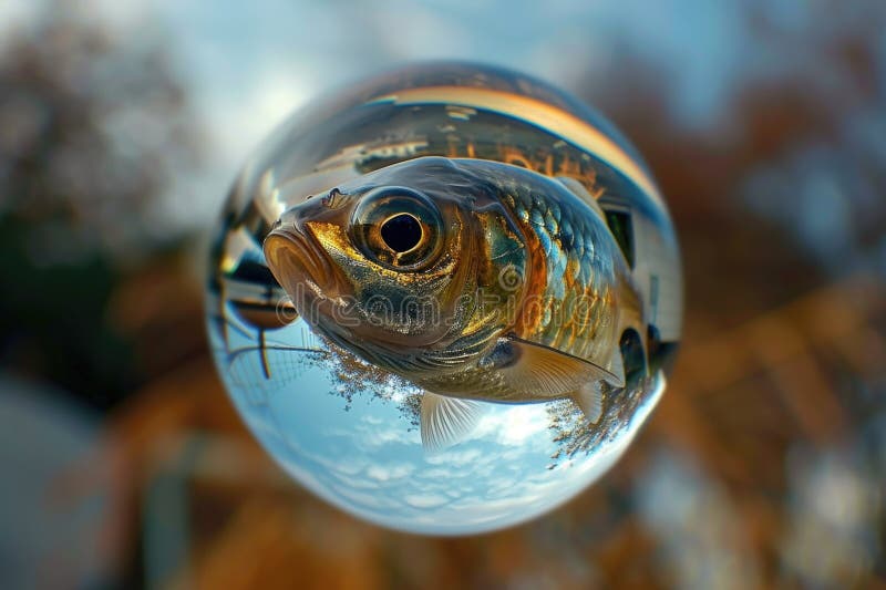 A Single Fish Swimming Inside a Transparent Glass Sphere Stock Image ...