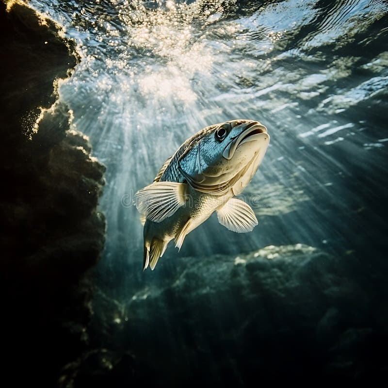 A Single Fish Swimming Underwater Near a Coral Reef Stock Image - Image ...