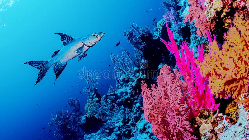 Single Fish Swims Over Colorful Coral Reef Ocean Stock Photos - Free ...