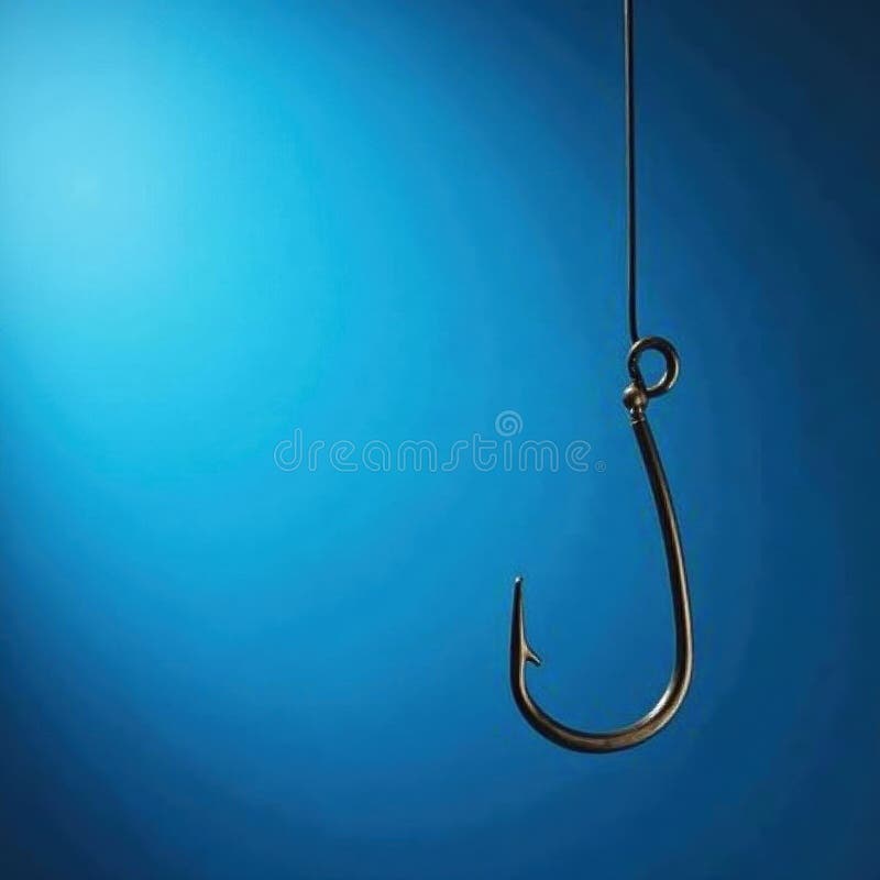 Single Fishing Hook with Line Against a Bright Blue Backdrop ...