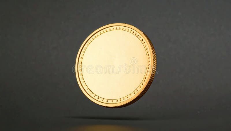 Single Floating Gold Coin Rising Slowly Right Side of Frame with Stock ...