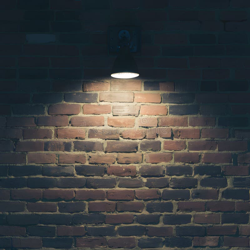 Single Flood Light Partially Illuminates Rustic Brick Wall Stock ...