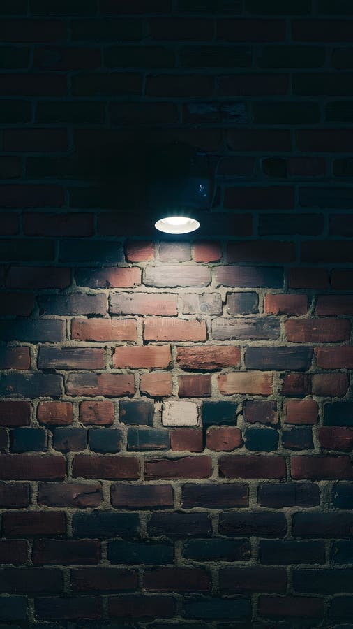 Single Flood Light Partially Illuminates Rustic Brick Wall Stock ...