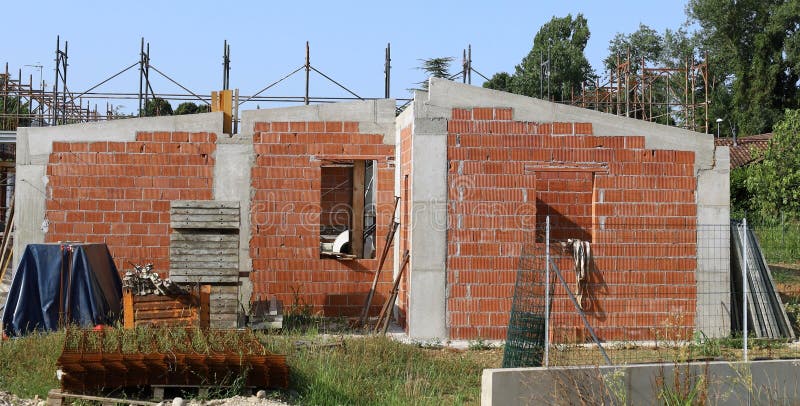 Single Floor House Under Construction before Plastering, with Bricks ...