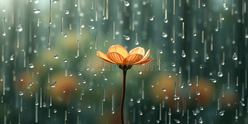 A Single Flower Blooms in the Rain Stock Illustration - Illustration of ...