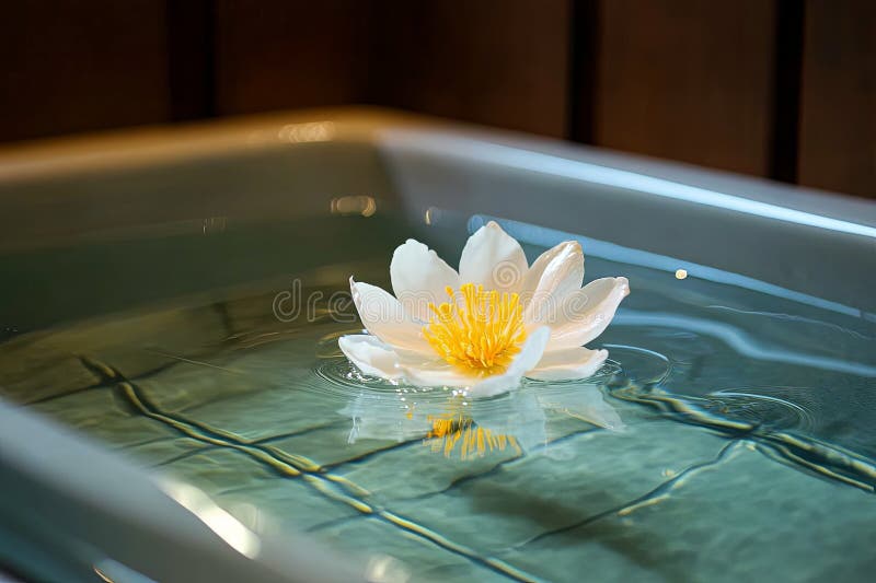 A Single Flower Floating in a Clear Spa Basin Filled with Water Stock ...