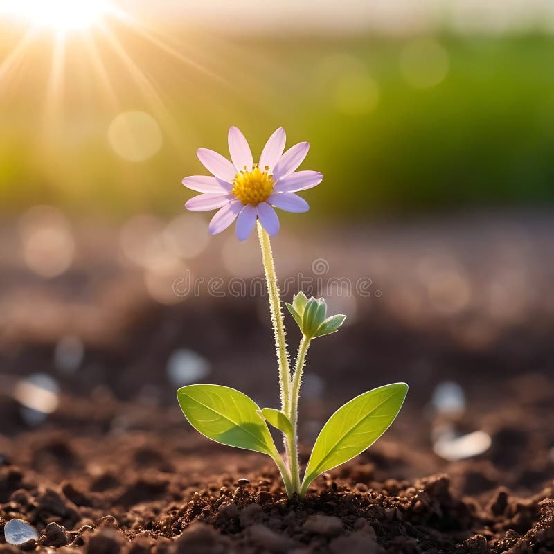 Single Flower Growing in Soil Stock Illustration - Illustration of ...