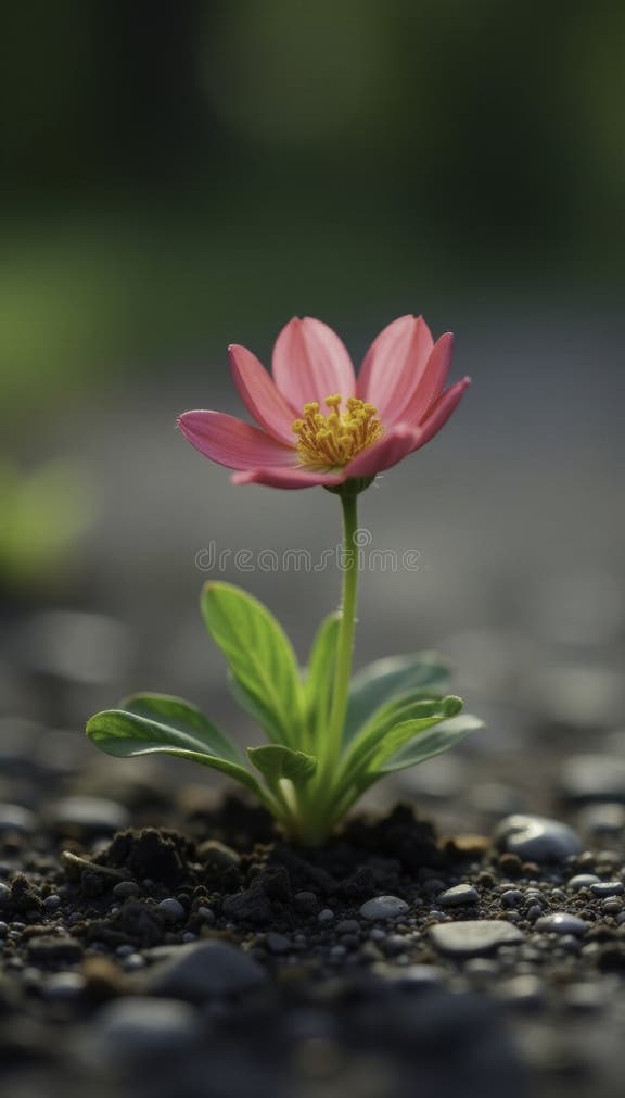A Single Flower Pushing through Worn Pavement, Seedling, Small Stock ...
