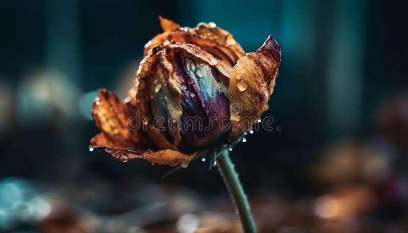 Single Flower in Soft Focus, Wet with Dew at Night Generated by AI ...