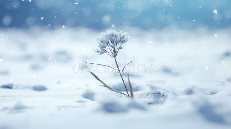 A Single Flower is Standing in the Snow, AI Stock Illustration ...