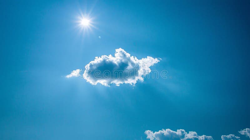 Single Fluffy Cloud in Vibrant Blue Sky with Sun Rays Stock Photo ...