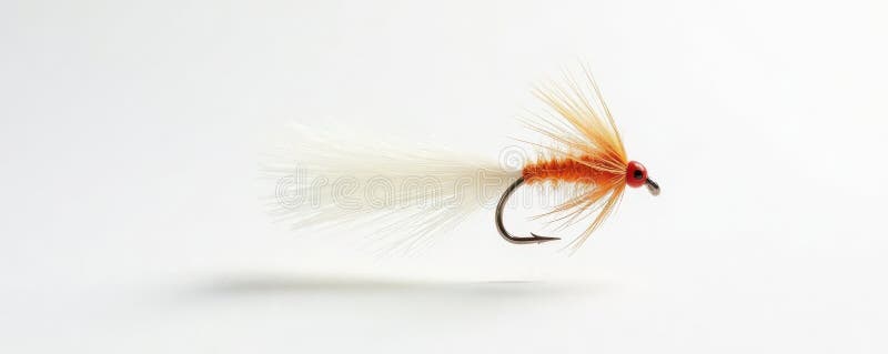 Single Fluffy Fly Fishing Hook, Pristine White Backdrop, Detail, Fluffy ...