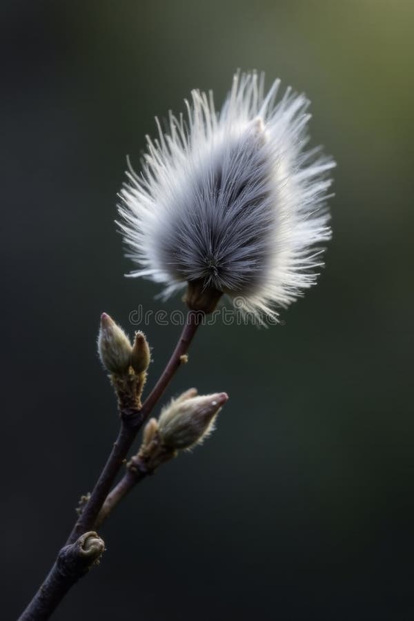 Single Fluffy Gray Bud on a Thin Willow Branch, Branch, Fluffy Stock ...