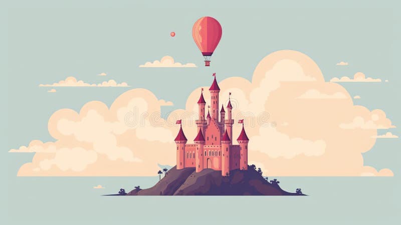Single the Flying Castle Cartoon Flatflat Illustration Mini, Gnerative ...