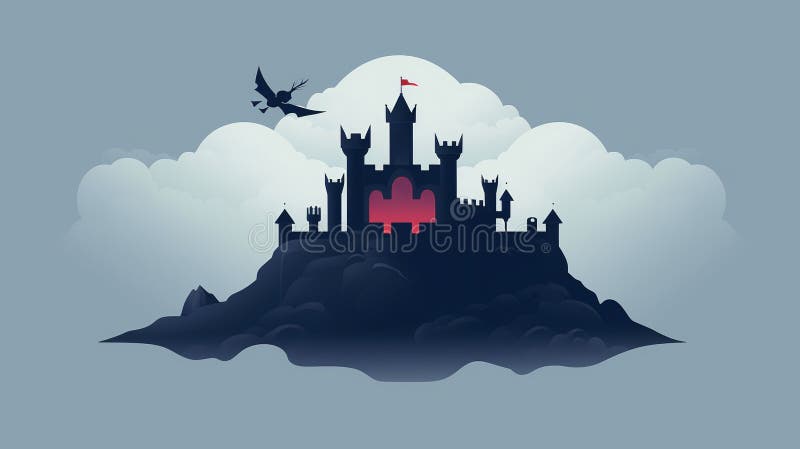 Single the Flying Castle Cartoon Flatflat Illustration Mini, Gnerative ...