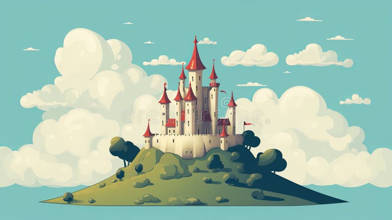 Single the Flying Castle Cartoon Flatflat Illustration Mini, Gnerative ...