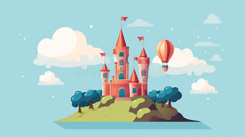 Single the Flying Castle Cartoon Flatflat Illustration Mini, Gnerative ...