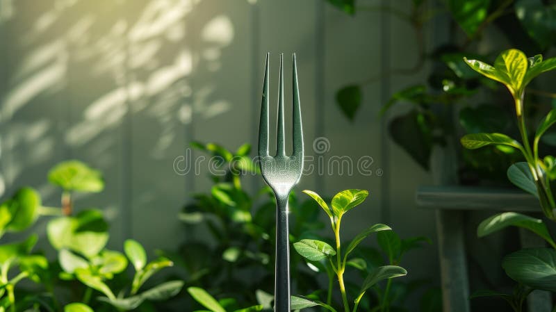 A Single Fork Standing Upright among Green Foliage. Stock Image - Image ...
