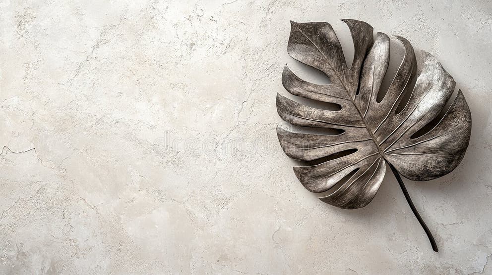 A Single Fossilized Leaf Styled on a Light Stone Background with Subtle ...