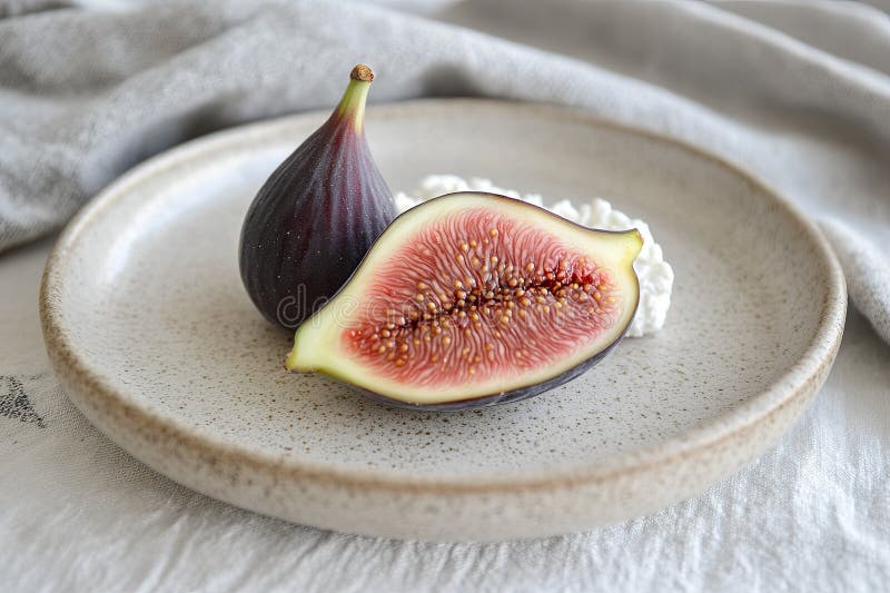 A Single Fresh Fig Placed on a Slice of Creamy Goat Cheese on a Stock ...