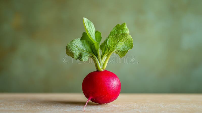Single Fresh Radish with Green Leaves on a Neutral Background. Stock ...