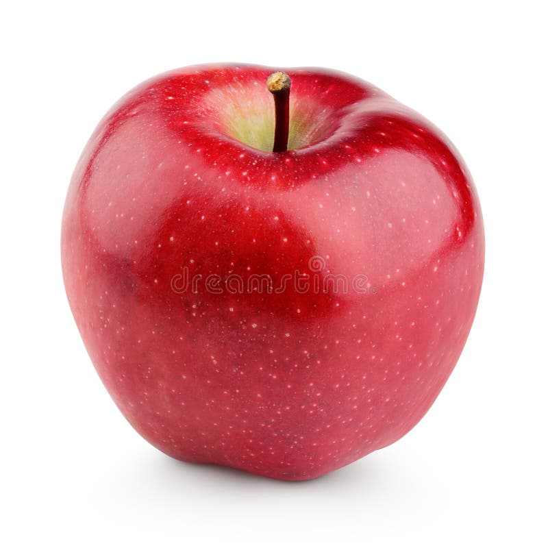 Single Fresh Red Apple with Stem Isolated on White Stock Photo - Image ...