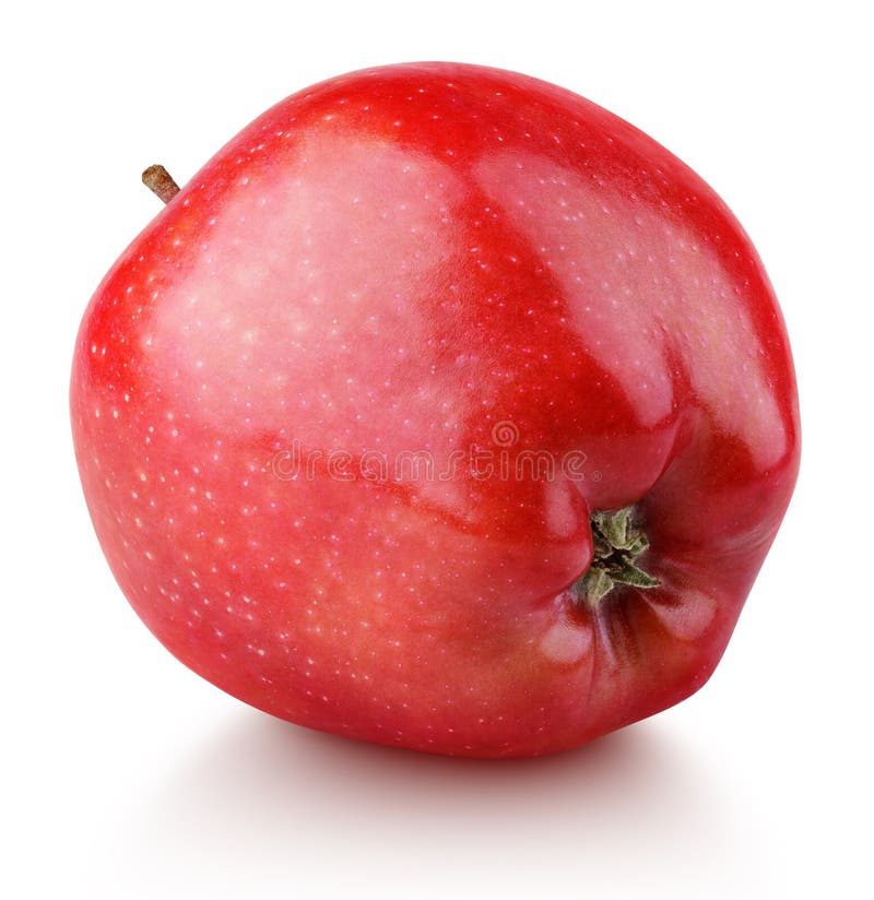 Single Fresh Red Apple with Stem Isolated on White Stock Photo - Image ...