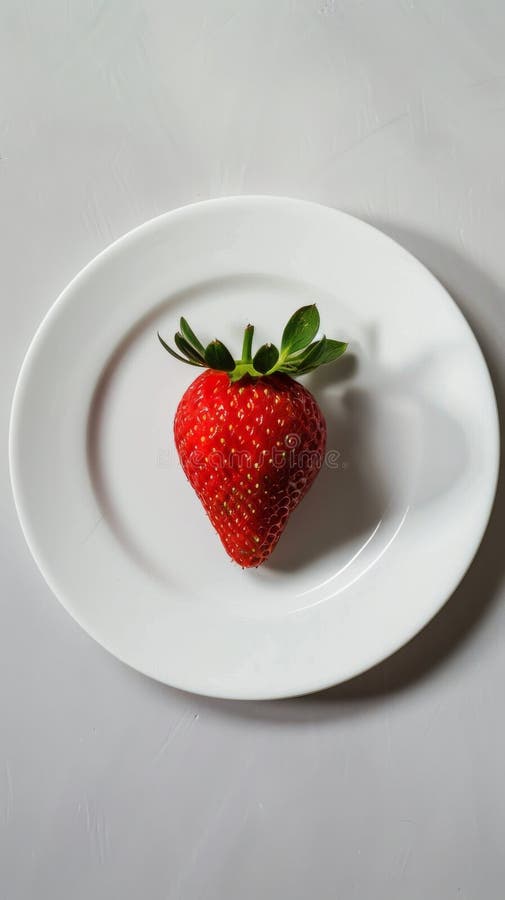 Single Fresh Strawberry on a White Plate, Minimalistic Fruit ...