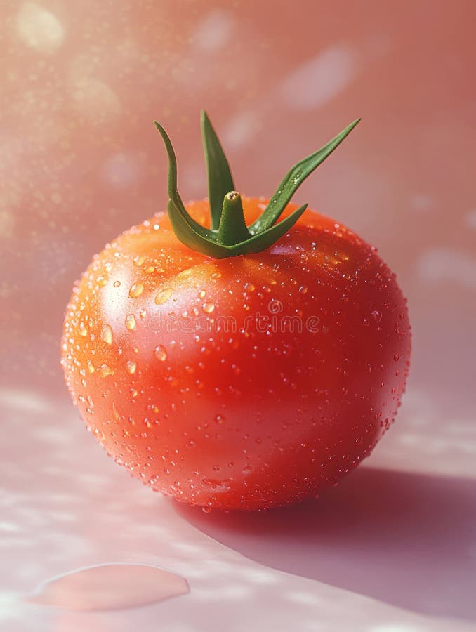 A Single Fresh Tomato with Water Droplets on a Surface. Stock Image ...
